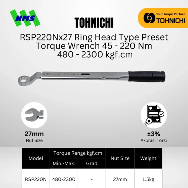 TOHNICHI Torque Wrench RSP220Nx27 - BELI DI NMSTOOLS